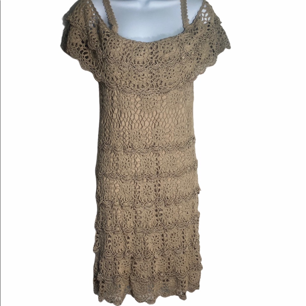 Boston Proper Tan Crochet Tiered Dress Size Xs - Gem